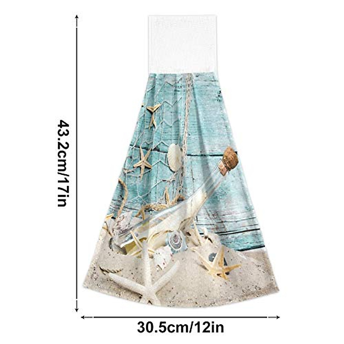 KOCOART Starfish and Seashell Bathroom Hand Towels Beach Sand Wood Hanging Kitchen Dish Towel with Loop 2PCS, Soft Super Absorbent Washcloth Fingertip Towel for Home Decor 12x17 in