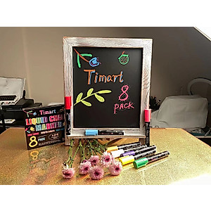 Timart Liquid Chalk Markers, 6mm Bold Tip Chalk Pens, Dry Erase Marker Pens for Chalkboards, Signs, Blackboards, Windows, Glass- Reversible Tip, First Day of School Board Chalk Pens (Classic)