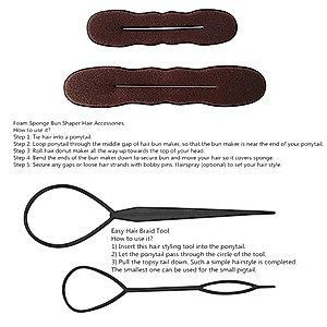 iFlyMars Hair Accessories Set - Foam Sponge Bun Shapers, Magic French Twist Clip, Snap Bun Makers, Elastic Bands, and Hair Pins (Brown)