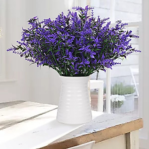 Purple Artificial Lavender 12Pcs Lavenders Plant Faux Flowers Artificial Plants Outdoor Plastic Flowers Uv Resistant Lavender Bouquet Fake Flowers Outdoor Kitchen Garden Window Home Front Porch Decor