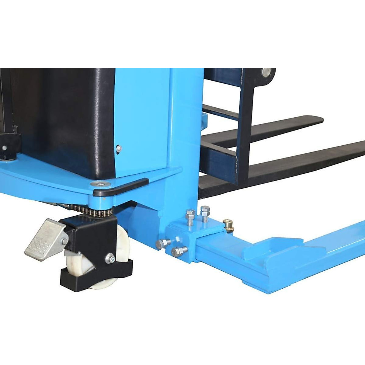 DoubleWin Semi-Electric Straddle Stacker Powered High Lift Pallet Stacker Forklift Truck with Adjustable Fork, 3300 lbs Capacity, 118" MAX Lifting Height, 42" Length X 8.3"-32.7" Adjustable Width Fork