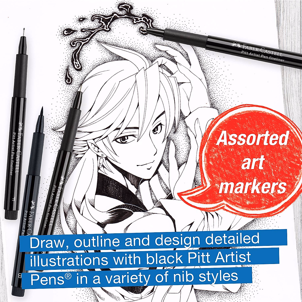 Faber-Castell PITT Artist Pen Manga Drawing Set 167132, Black