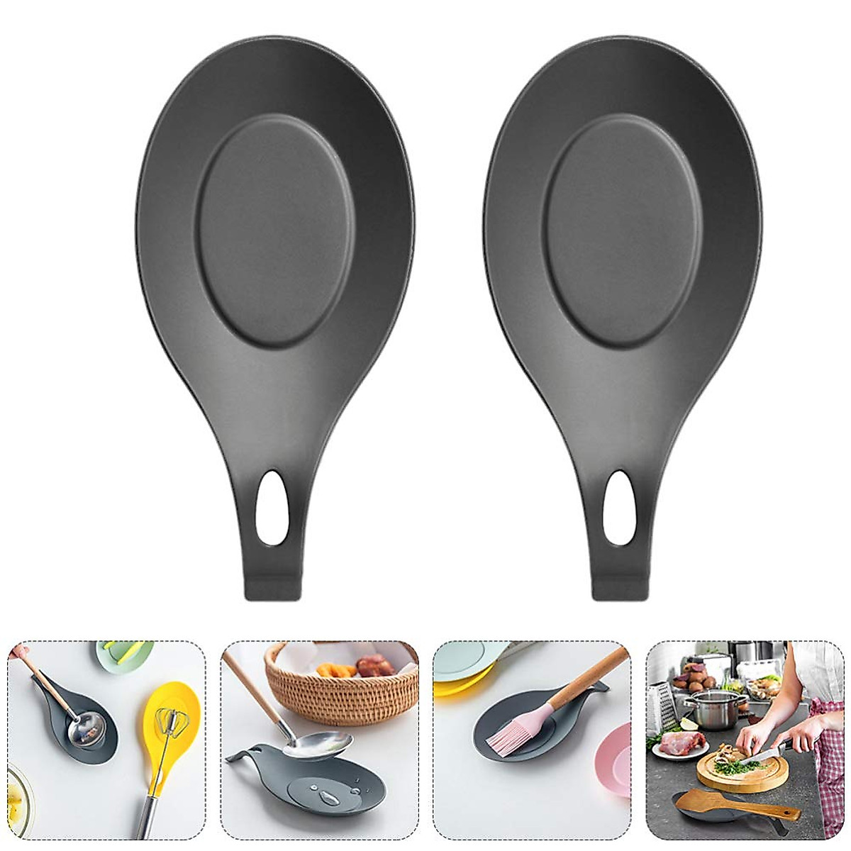 Cabilock 2pcs Silicone Spoon Mat Cooking Spoon Holder Metal Spoon Rest Soup Ladle Holder Large Spatula Holder Cutlery Rest Chopstick Silicon Utensils Tablespoon Silica Gel Food Grade