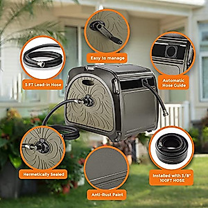 Giraffe Tools SW5-100ft Metal Hose Reel Box, Heavy Duty Garden Hose Storage Reel Hideaway with Crank Handle, 100ft 5/8" Hose, Green