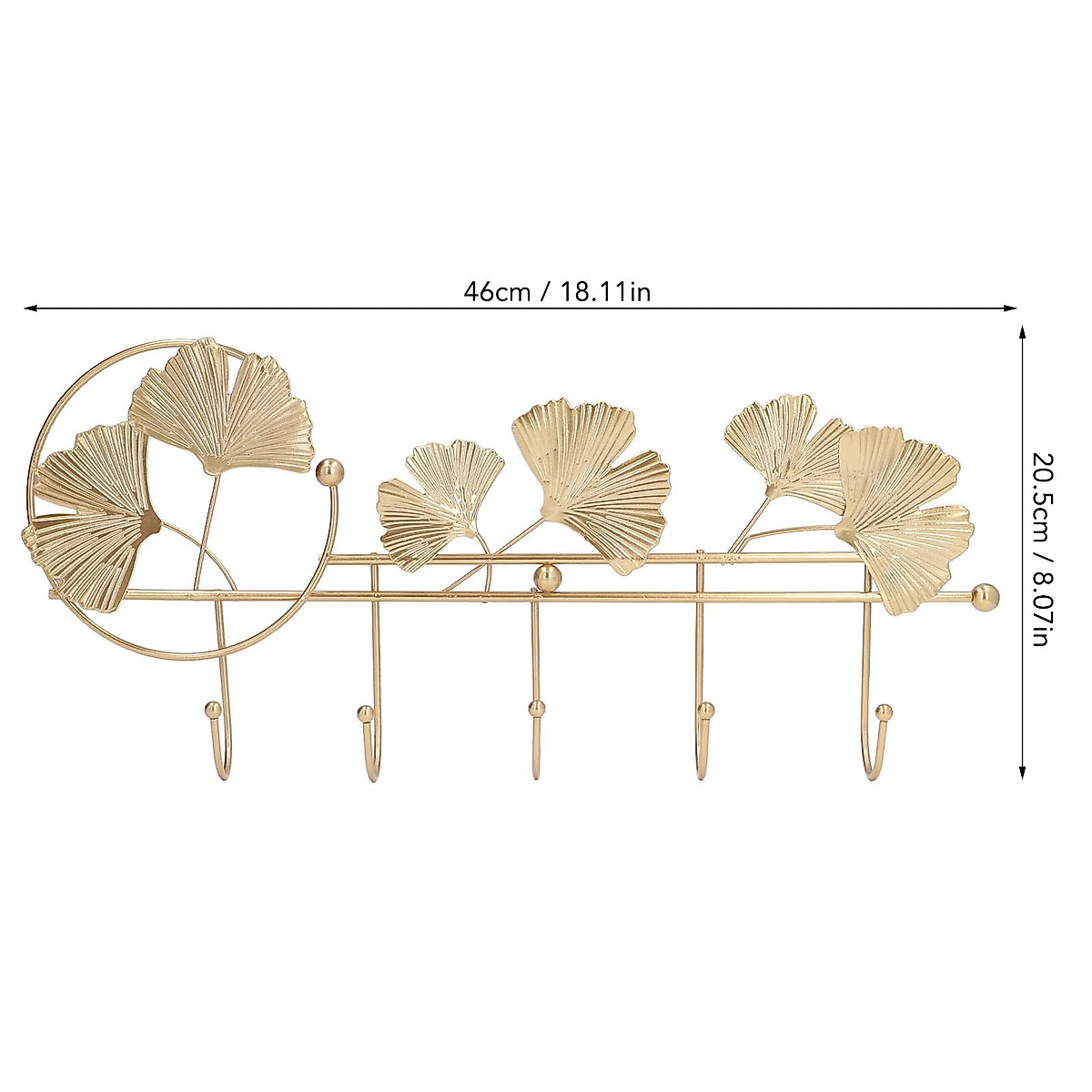 Coat Rack Wall Mount, Gold Ginkgo Leaf Shaped Coat Hanger Wall Hooks for Keys Hat Towel Purse Robes Jacket Clothes