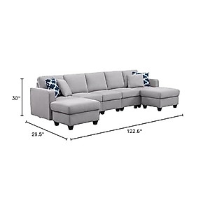 Devion Furniture 5-Seat Modern Fabric Upholstered Reversible Modular Sectional Sofa with 2 Ottomans in Light Gray Finish