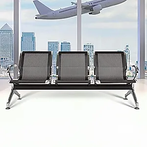 Elesuli 3 Seats Reception Waiting Room Chair Guest Chairs Bench for Hospital Offices Salon Barber Black