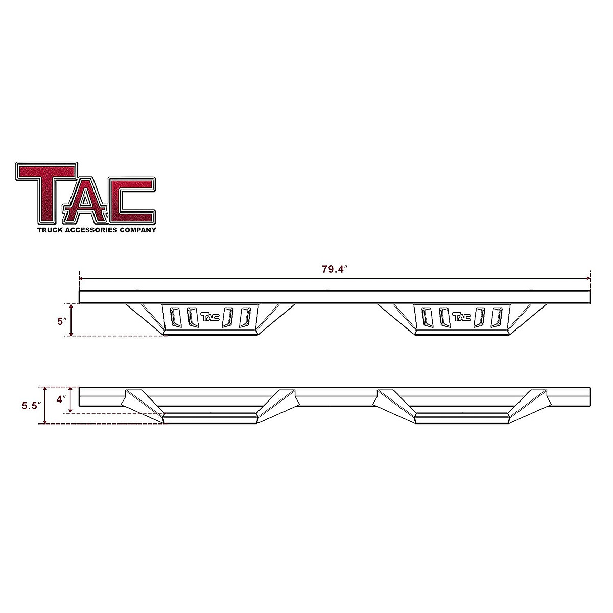 TAC Sidewinder Running Boards Fit 2019-2024 Ford Ranger SuperCrew Cab Truck Pickup 4” Drop Fine Texture Black Side Steps Nerf Bars Rock Slider Armor Off-Road Accessories (2pcs)