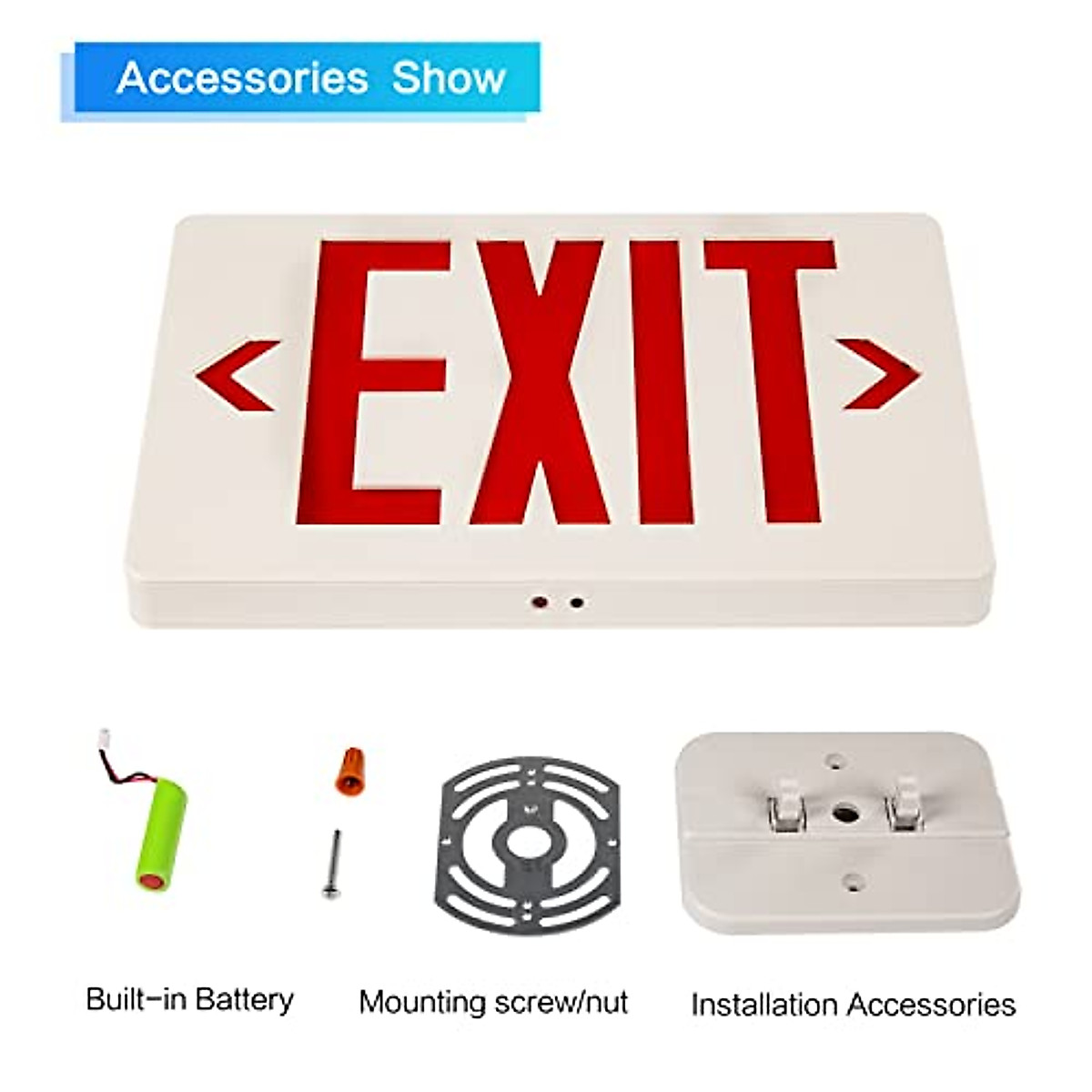 EXITLUX 2 Packs LED Exit Lights with Emergency Lights-Double Face Two LED Adjustable Head Emergency Exit Lights with Battery Backup Dual LED Lamp ABS Fire Resistance UL Listed 120-277VAC.…
