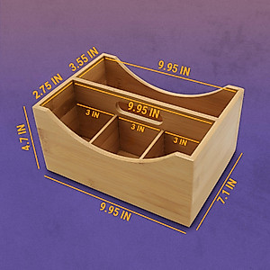 YBM HOME Bamboo Flatware Utensil Caddy with Napkin Holder and Handle, Wood Picnic Basket for Kitchen and Camping Trip, 361