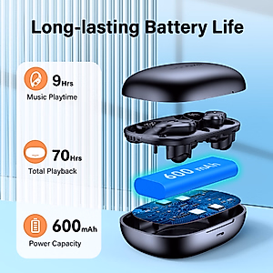 Wireless Earbuds Bluetooth Headphones 70hrs Playback Ear Buds IPX7 Waterproof Wireless Charging Case & Dual Power Display Over-Ear Stereo Bass Earphones with Earhooks for Sports/Workout/Running