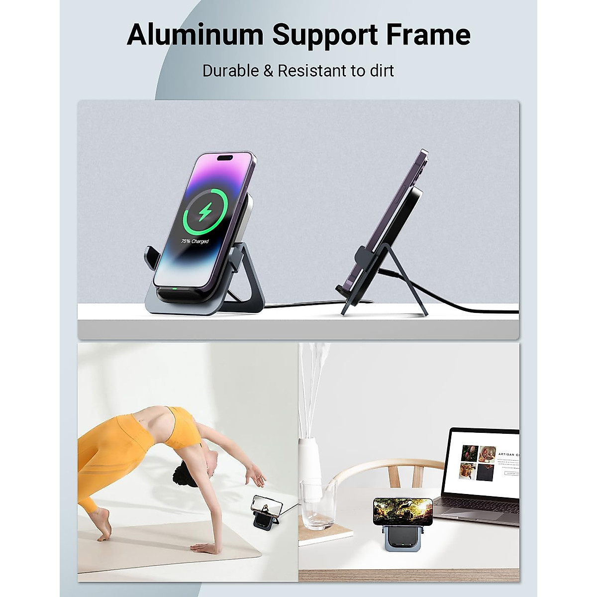 KPON Wireless Charging Stand,15W Fast Wireless Phone Charger for Thick Cases,Compatible with iPhone 15 14 13 12 11Pro Max/XR/XS Max/XS/X/8/8Plus Galaxy S22/S21/S9/S8(with QC Adapter)