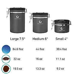 Coffee Gator Coffee Canister Duo Stainless Steel Coffee Container - Fresher Beans and Grounds for Longer - Date-Tracker, CO2-Release Valve and Measuring Scoop - Large & Small, Silver