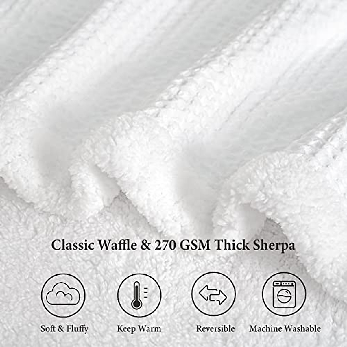 PHF Waffle Sherpa Blanket King Size, Luxury Warm Plush Flannel Blanket for Winter, No Shed No Pilling Cozy Soft Waffle Weave Fleece Blanket for Bed and Couch, White, 104x90 Inches