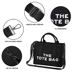 Canvas Tote Bags for Women, Travel Shoulder Bag, Crossbody Hobo Bag, Women Handbag, Tote Purse with Zipper, for Travel, School, Work (Canvas - Black)