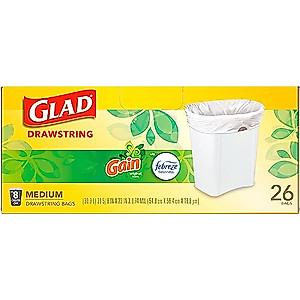 Glad Medium Drawstring Trash Bags, 8 Gal, Gain Original Scent with Febreze, 26 Ct, Pack May Vary