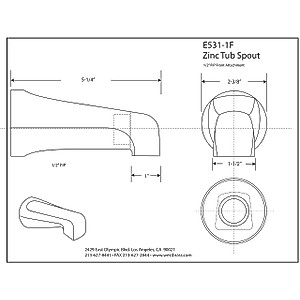 Westbrass E531-1F-62 5-1/4" Standard Front Connection Tub Spout, Matte Black