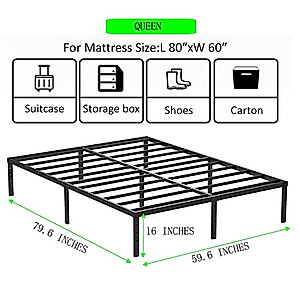 ALDRICH Metal Bed Frame Queen Size - 16 Inch Tall Black Basic Anti Squeak Steel Slats Platform, Easy Assembly Heavy Duty Noise Free Bedframes, No Box Spring Needed
