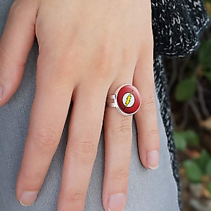 GRAPHICS & MORE The Flash Lightning Bolt Logo Silver Plated Adjustable Novelty Ring