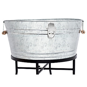 BirdRock Home Galvanized Beverage Tub with Stand - Bottle Opener - Party Drink Holder - Wooden Handles - Outdoor or Indoor Use - Free Standing