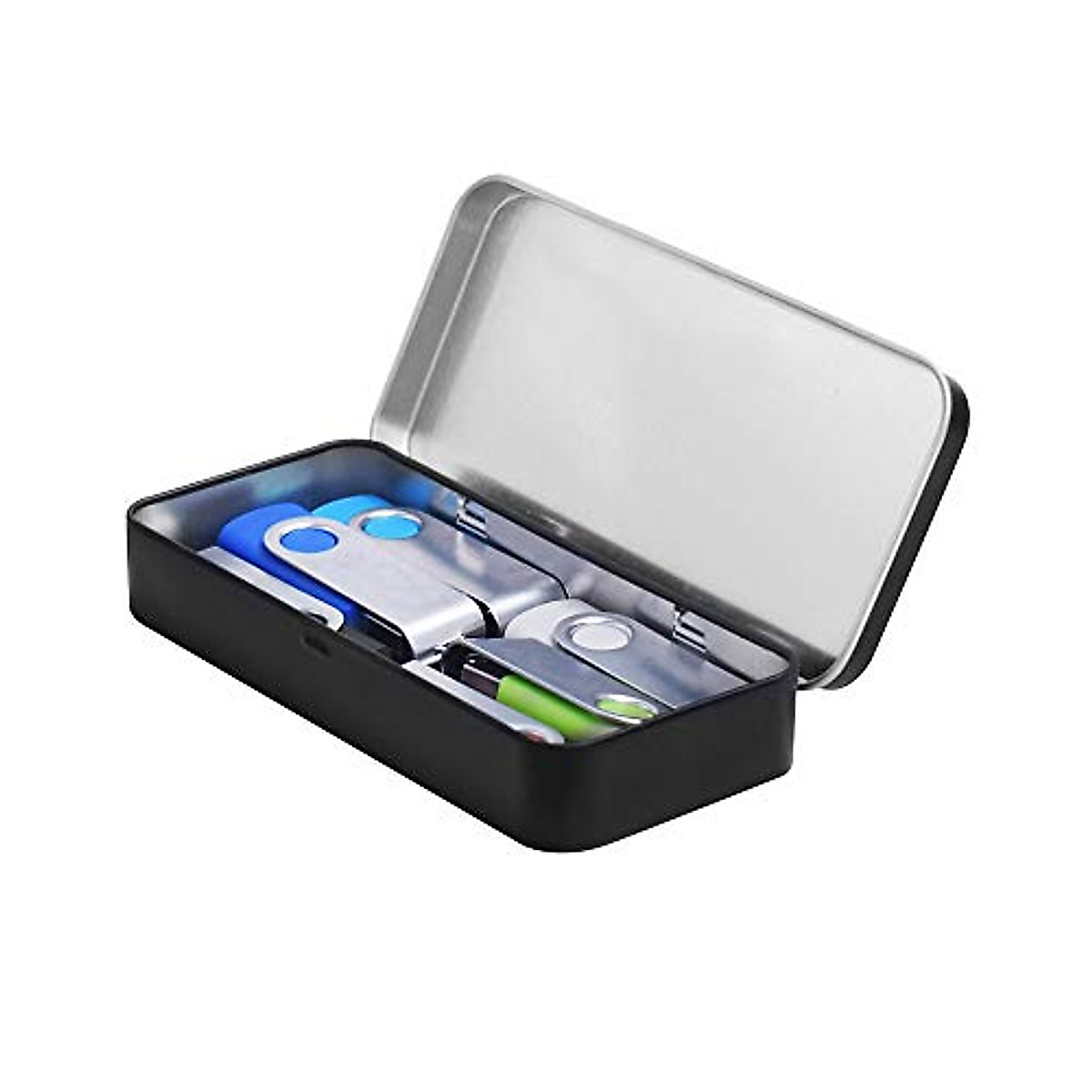 4 Pack Metal Rectangular Hinged Tin Boxes with Lid, 5.0x2.3x0.8 Inch, Black Metal Containers Portable Box Small Storage Kit Home Organizer, Model 128