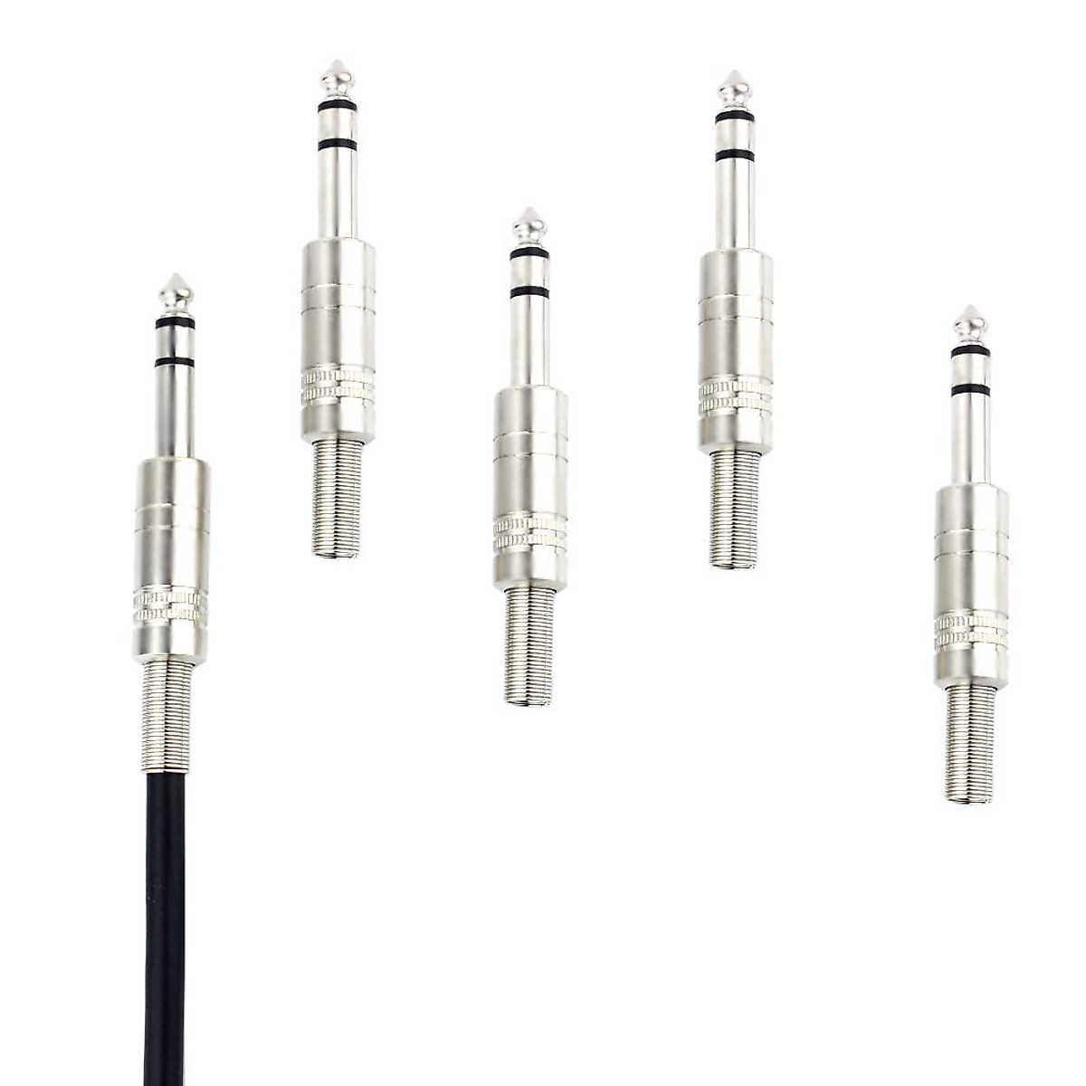 1/4" Audio Plugs 6.35 mm Plug TRS Male 1/4 inch Solder Type Stereo Plug Straight Design Connector with Spring for DJ Mixer Speaker Cables Guitar Cables Phono Patch Cable Microphone Cables (5 Pack)
