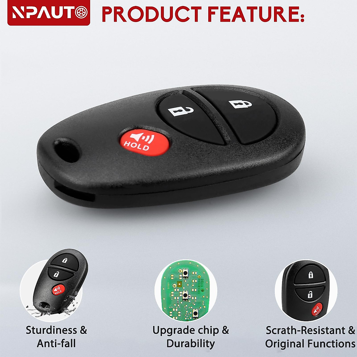NPAUTO Key Fob Replacement Fits for Toyota Sienna 2004-2017, Tacoma 2005-2016, Tundra 2007-2017, Sequoia 2008-2017, Highlander 2008-2013, Keyless Entry Remote Control Car Key Fob, CGQ43VT20T