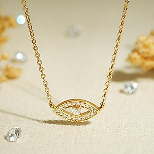 BENEIGE Gold Necklace for Women Dainty 14K Gold Plated Evil Eye Necklace Handmade Everyday Necklace for Women Minimalist Jewelry