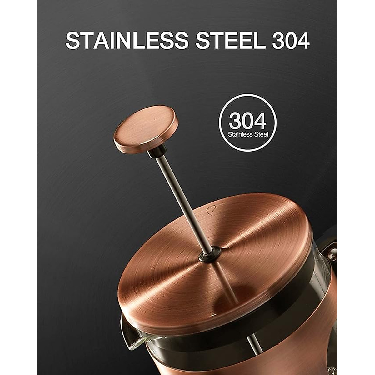 BAYKA French Press Coffee Maker, Glass Classic Copper 304 Stainless Steel Coffee Press, Cold Brew Heat Resistant Thickened Borosilicate Coffee Pot for Camping Travel Gifts, 34 Ounce