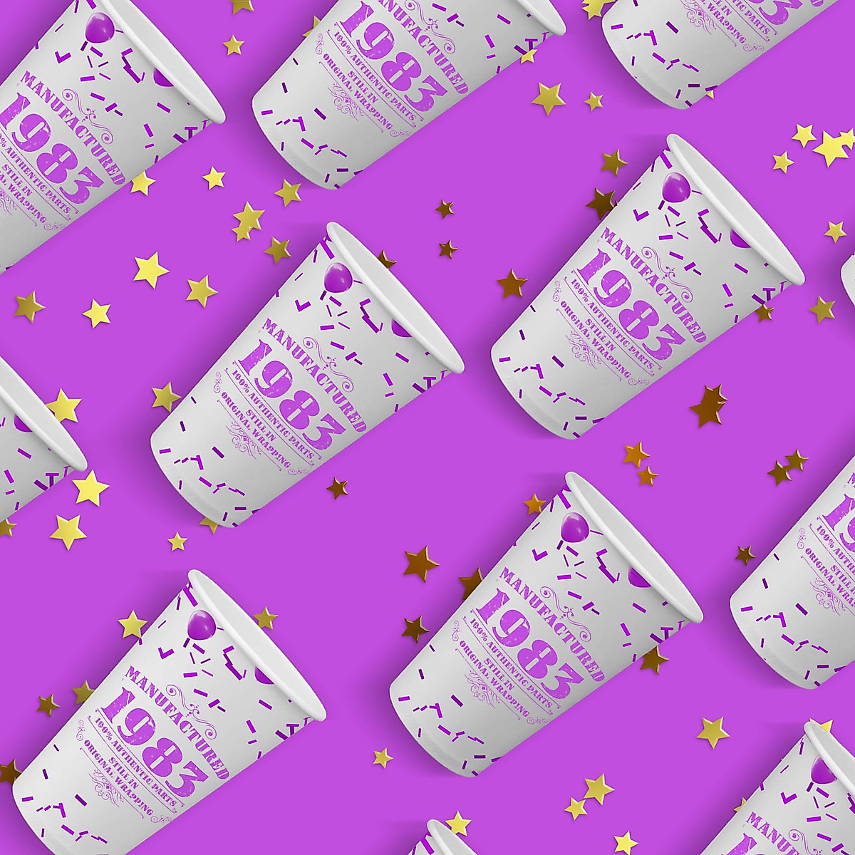 Bang Tidy Clothing 40th Birthday Paper Cups Pack of 12-12 Oz Party Cups - Disposable - Manufactured 1983 - Pink