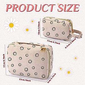 Sanwuta 2 Pcs Corduroy Cosmetic Bag Set Travel Toiletry Bag Smile Face Makeup Pouch Portable Cosmetic Pouch Smile Dots Bags Multifunction Organizer Washable Skincare Bag for Women, 2 sizes