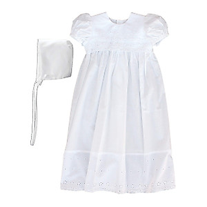 100% Cotton Dress Christening Gown Baptism Gown with Lace Border (Newborn (Birth-7 lbs)) White