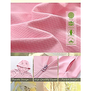 TAGIHOO Kids Zipper Sun Protection Jacket Boys Girls Hooded Cooling Shirt Pockets Fishing Running Outdoor (Pink,110)