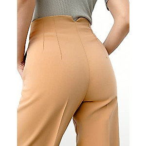 Ugerlov Women's High Waisted Dress Pants Work Business Casual Slacks Tapered Ankle Pants with Pockets, Orange Yellow Large