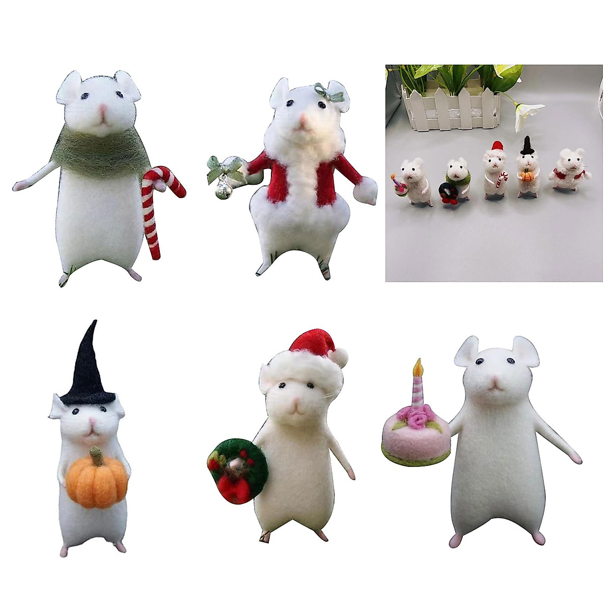 Festive Felt Mouse Halloween Ornament Handmade Needle Felting Mouse Dolls For Christmas Party Festival Home Decor Cute Felted Animals Ornament For Home