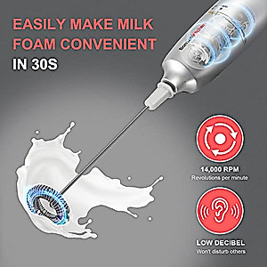 Bonsenkitchen Electric Milk Frother Handheld, Portable Whisk Milk Foam Maker with Stainless Steel Stand, Battery Operated Drink Hand Mixer for Coffee, Matcha, Electric Stirrer Coffee Mixer Wand