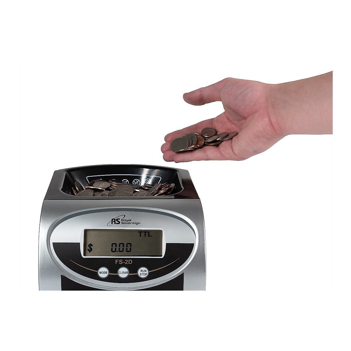 Royal Sovereign 2 Row Electric Coin Counter With Patented Anti-Jam Technology and Digital Counting Display (FS-2D),Blk/Silver