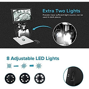 ANNLOV 7" LCD Digital Microscope with 32GB TF Card 1200X Maginfication 1080P Coin Microscope with Wired Remote,12MP Ultra-Precise Focusing Video Camera with 8 LED Fill Lights Windows/Mac Compatible