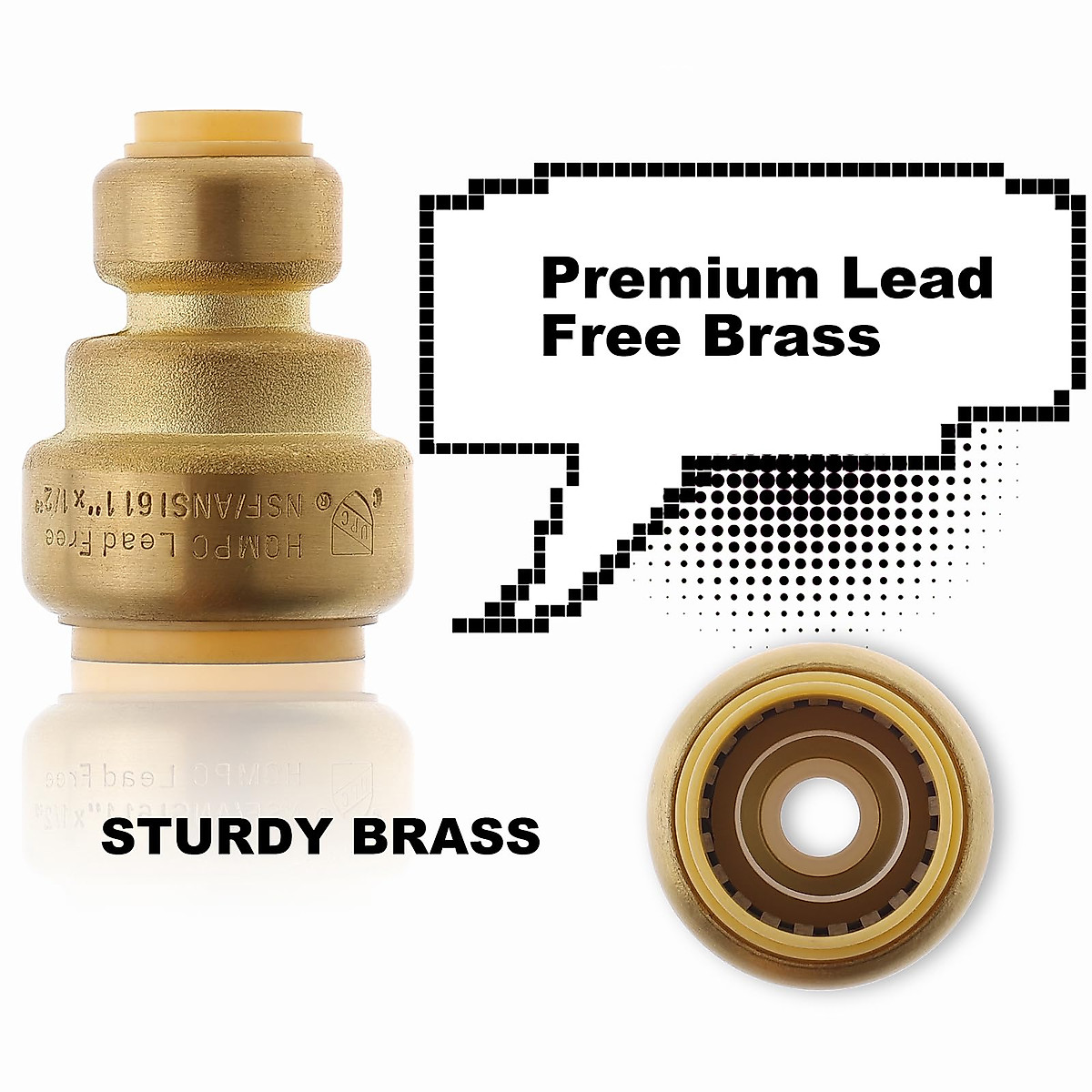 HQMPC Push Fit PEX Fittings Straight Coupling 1/2"x1, Push-to-Connect Copper, CPVC, No lead Brass Plumbing Fittings 6PCS 1/2"x1")