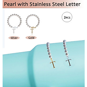 Rzjoke Letter Charm For Stanley Cup 2pcs Pearl Stanley Cup Accessories Charms For Handle, Initial Name Jewelry For Stanley Cup (T)