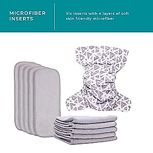 Simple Being Reusable Cloth Diapers, Double Gusset, One Size Adjustable, Washable Soft Absorbent, Waterproof Cover, Eco-Friendly Unisex Baby Girl Boy, six 4-Layers Microfiber Inserts (Geometrics)