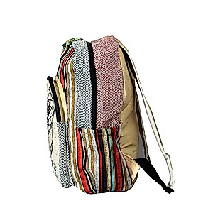 VIBRANIC Himalayan HEMP Laptop Backpack - THC Free - All Natural Handmade - 13"/15" Laptop Compartment - Multi-Pocket - Dream Catcher Owl Print SM - Made in Nepal