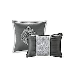 Madison Park Odette Cozy Comforter Set Jacquard Damask Medallion Design - Modern All Season, Down Alternative Bedding, Shams, Decorative Pillows, King(104 in x 92 in), Silver 8 Piece