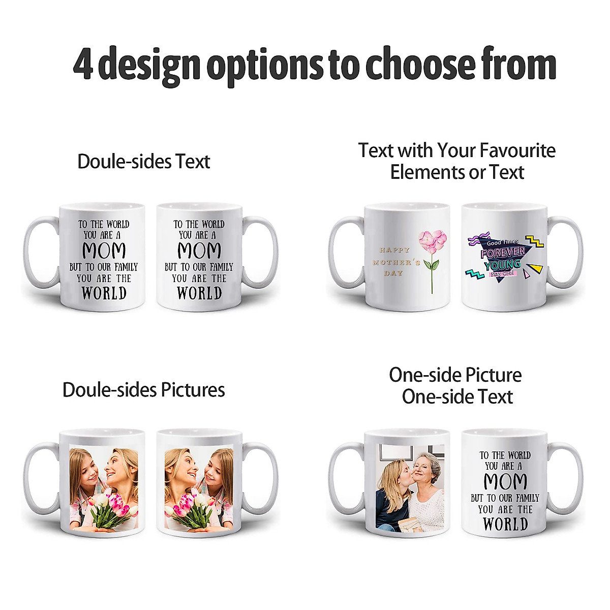 Custom Coffee Mug, Personalized 11oz Mug Design Your Own with Photo Text Name, Customized Birthday Christmas Gifts for Mom Dad, Tazas Personalizadas