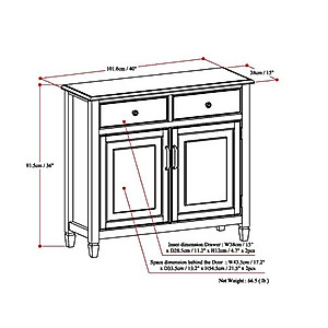 SIMPLIHOME Connaught SOLID WOOD 40 inch Wide Transitional Entryway Storage Cabinet in Dark Chestnut Brown, with 2 Drawers, 2 Doors, Adjustable Shelves