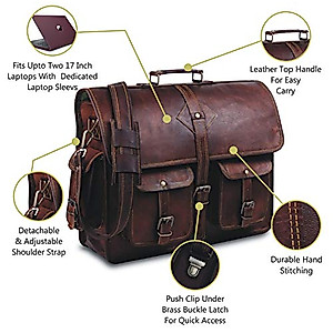 HULSH Vintage Leather Laptop Bag for Men Full Grain Large Leather Messenger bag for men 18 inches with rustic look Best leather briefcase