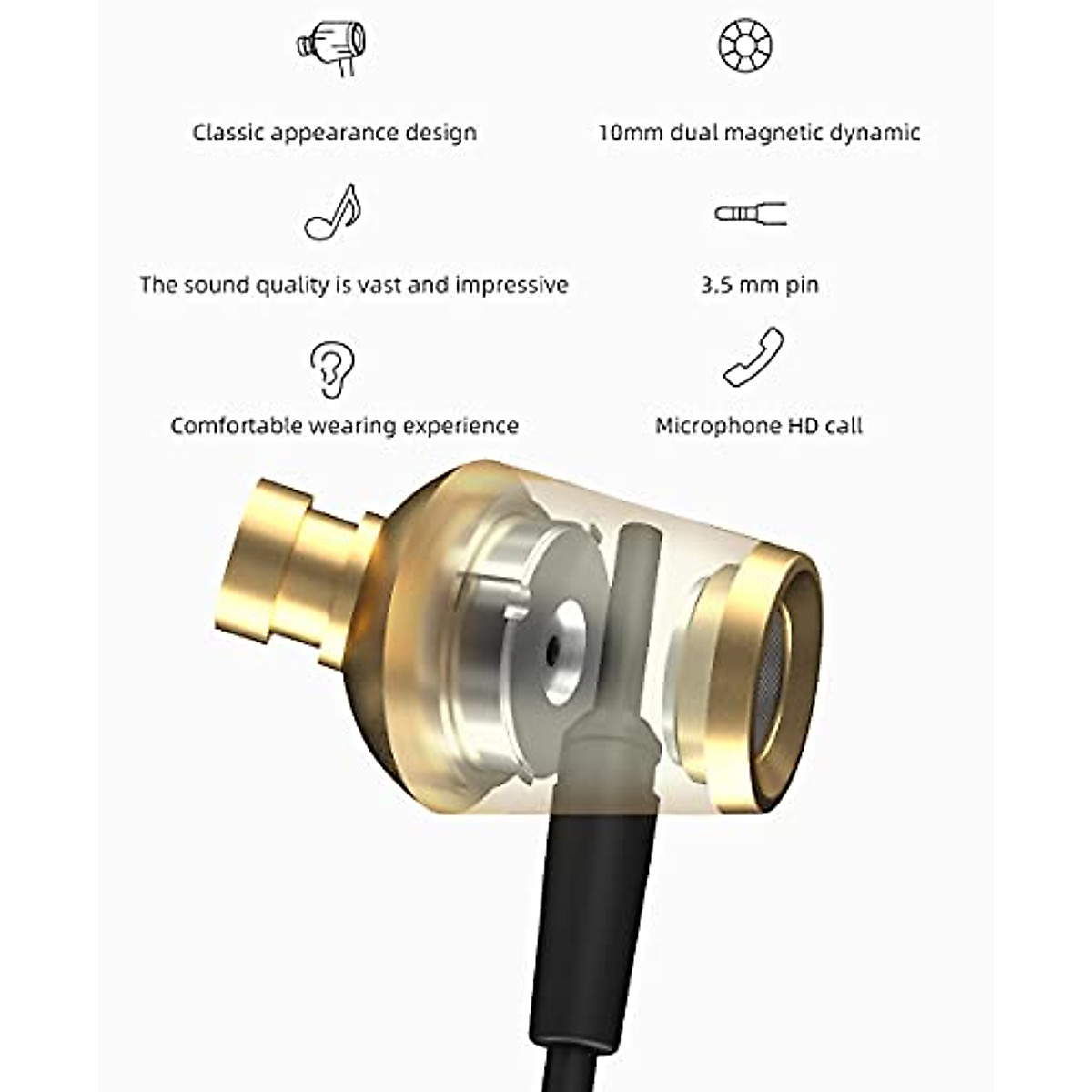 CCA Earbuds Wired Wood Bass in Ear Headphones Lightweight Stereo Comfortable Ear Buds Fashionable Hi-Res High Fidelity Earphones for Computer Laptop Phone MP3, Fits All 3.5mm Interface