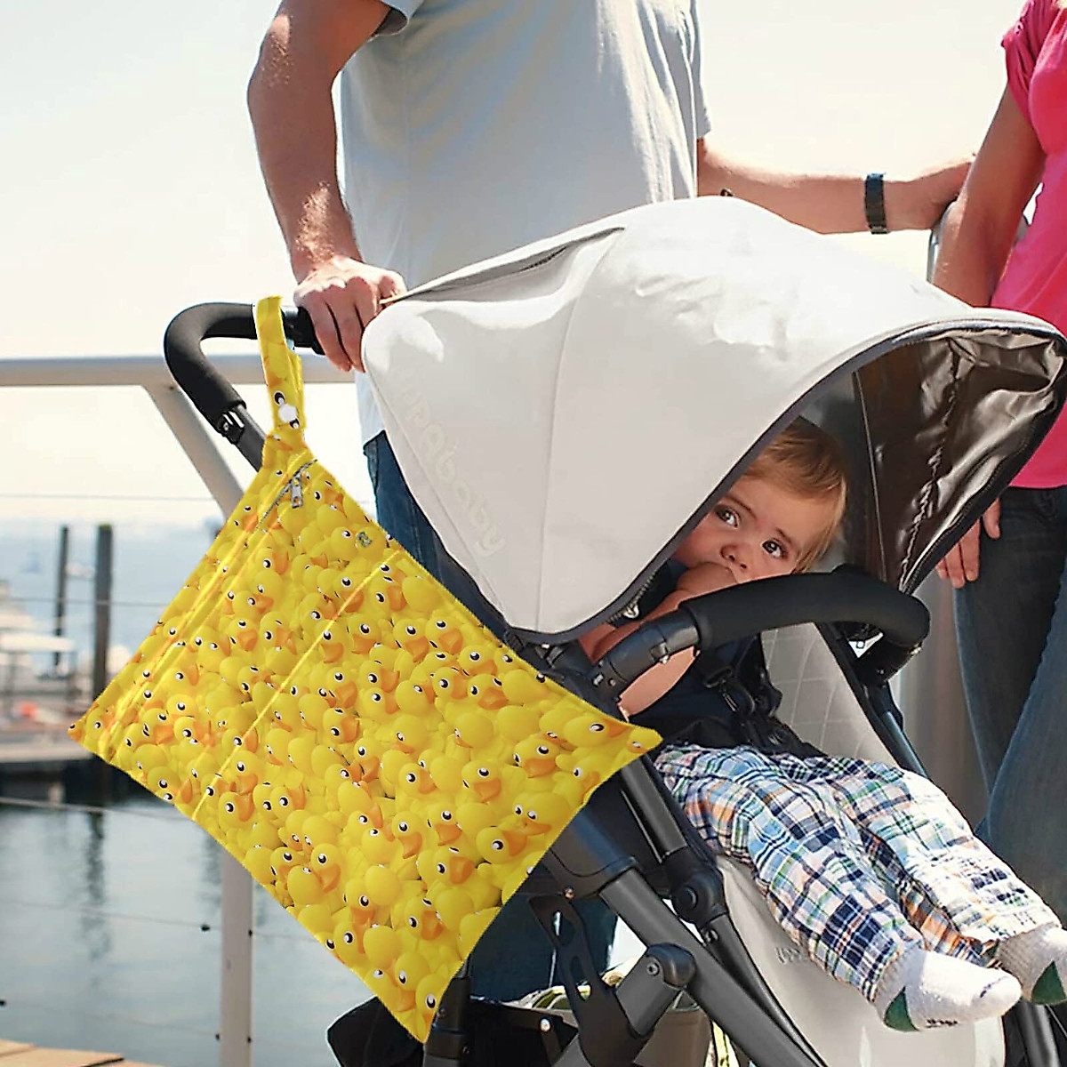 visesunny Yellow Duck Toy 2Pcs Wet Bag with Zippered Pockets Washable Reusable Roomy Diaper Bag for Travel,Beach,Daycare,Stroller,Diapers,Dirty Gym Clothes,Wet Swimsuits,Toiletries