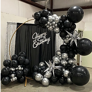ADOINBY Black and Silver Balloon Arch Kit, 140Pcs Different Sizes inch Black Metallic Silver Balloons and Confetti Party Balloon Garland Kit for Birthday, Wedding, Graduation, Anniversary Decorations