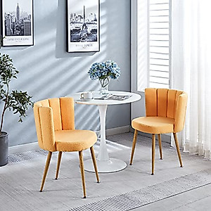 ATSNOW Yellow Sherpa Accent Chairs Set of 2, Mid Century Modern Upholstered Side Chairs for Dining Room Living Room Bedroom Vanity